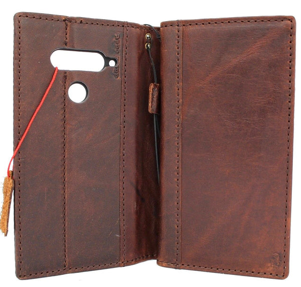 Genuine natural leather Case for LG V40 book wallet cover slim brown c ...